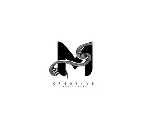Initial letter m rounded shape wavy stylish Vector Image