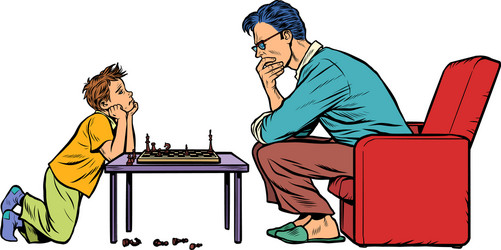Cartoon character playing chess game Royalty Free Vector