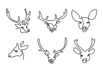 Deer or reindeer head continuous one line drawing Vector Image