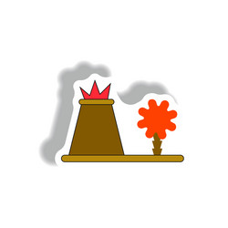 Volcano eruption sticker and tree Royalty Free Vector Image