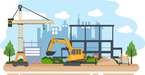 Cartoon building in park area Royalty Free Vector Image