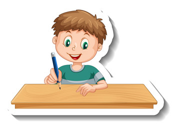 Happy boy writing in a book Royalty Free Vector Image