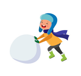 Cheerful little boy making a big snowball Vector Image