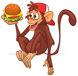 Cartoon funny monkey chimpanzee holding falafel Vector Image