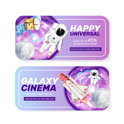 Galaxy ticket design with astronaut planet Vector Image
