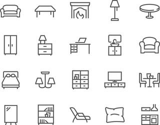 Line home room types icons Royalty Free Vector Image