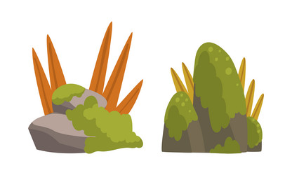 Mossy solid stone or boulder with grass big Vector Image