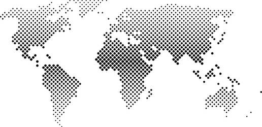 Black halftone world map of small dots in radial Vector Image