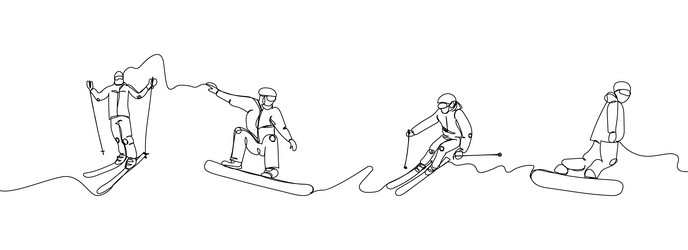 Man skiing down the mountain one line art Vector Image