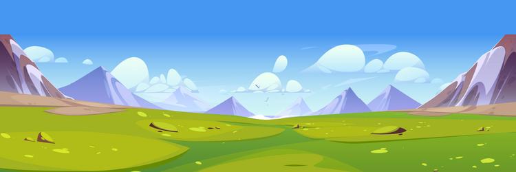 Mountain valley landscape with green fields trees Vector Image