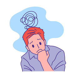 Retro cartoon doodle man pointing looking worried Vector Image