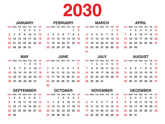 Calendar 2030 Vector Images (over 110)