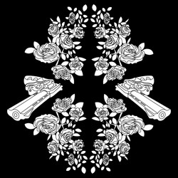 Outline two hands holding revolver Royalty Free Vector Image