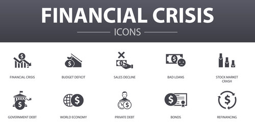 Economic and financial crisis flat icon set Vector Image
