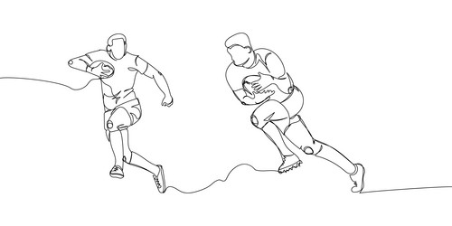 Rugby player forward with ball set one line art Vector Image