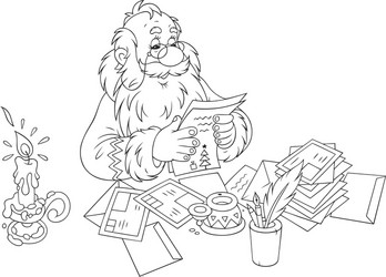 Santa claus reading a letter from a child Vector Image