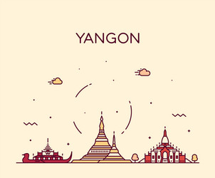 Yangon rangoon skyline myanmar city linear Vector Image
