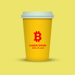 Cryptocurrency coffee cup bitcoin sign Royalty Free Vector