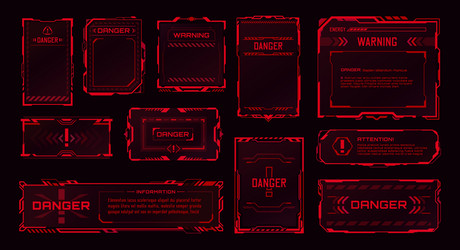 Red warning panels holograms screen frames hud Vector Image