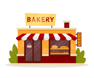 Bakery shop building facade with signboard flat Vector Image