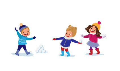 Child rolls big snowball to make snowman outdoors Vector Image
