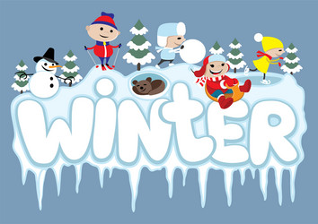 Cartoon happy children enjoying winter hello snow Vector Image