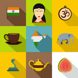 Indian symbols icon set simple style Royalty Free Vector