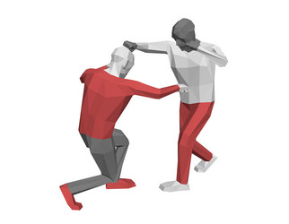 Low poly men fighting isolated on white Royalty Free Vector