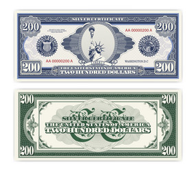 New 200 dollars banknote obverse and reverse Vector Image