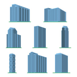 Set of eight modern high-rise building Royalty Free Vector