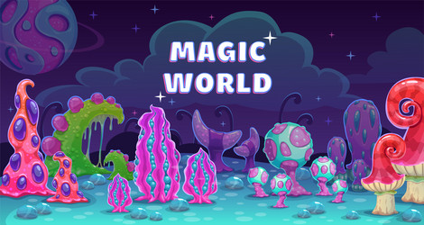 Fantasy cartoon alien world scene art Royalty Free Vector
