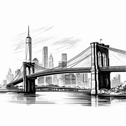 Brooklyn bridge bridge hand-drawn comic Royalty Free Vector