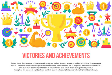 Victories and achievements flat banner template Vector Image