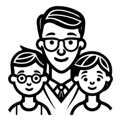 Father with kids flat icon isolated on white Vector Image