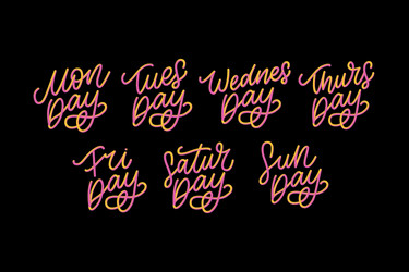 Handwritten week days and symbols set ink font Vector Image