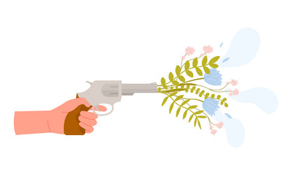 Gun shooting blossoming flower Royalty Free Vector Image