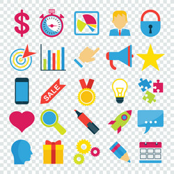Glassmorphism business strategy icons transparent Vector Image