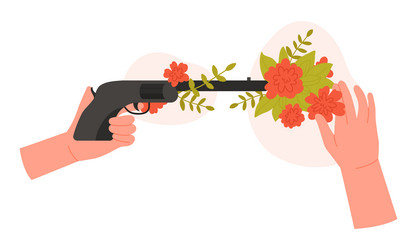 Hand putting flowers in rifle weapon Royalty Free Vector