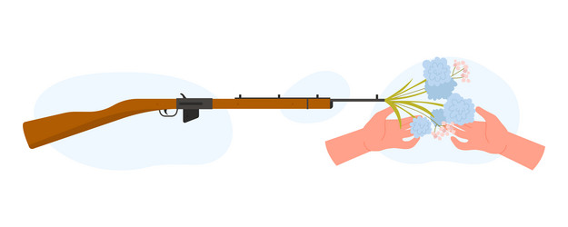 Hand putting flowers in rifle weapon Royalty Free Vector