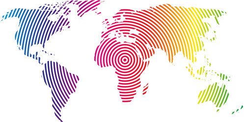 World map of orange concentric rings on dark grey Vector Image