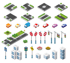 Isometric set building houses icons blocks Vector Image
