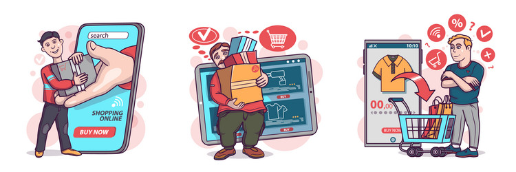 Set of cartoon characters choosing new clothing Vector Image