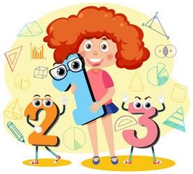 Student girl holding number cartoon character Vector Image