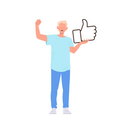 Young teenager customer cartoon character disagree