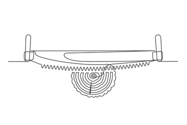 Continuous one line hand saw and wood cut Vector Image