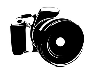 Camera logo white on a black background Royalty Free Vector