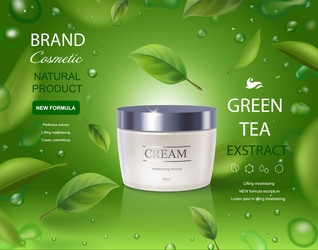 Green tea skincare moisture cosmetic spray ads Vector Image