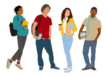 Cartoon cheerful college students set Royalty Free Vector
