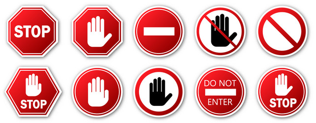 Red stop sign isolated hand signs Royalty Free Vector Image