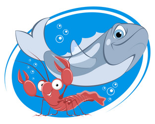 Fishmonger cutting fish cartoon Royalty Free Vector Image